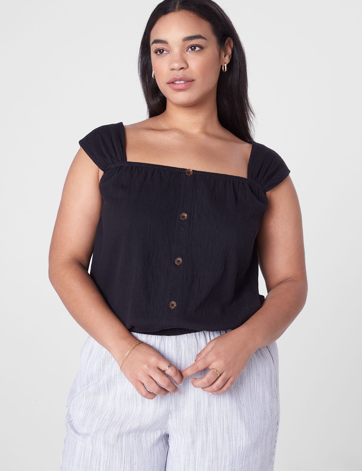 Relaxed Crop Cap-Sleeve Square-Neck Top | LaneBryant