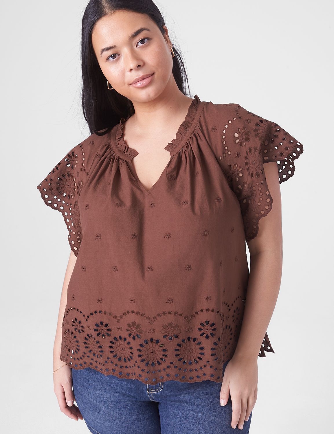 Raglan Scallop Hem Ruffle Neckline | LaneBryant