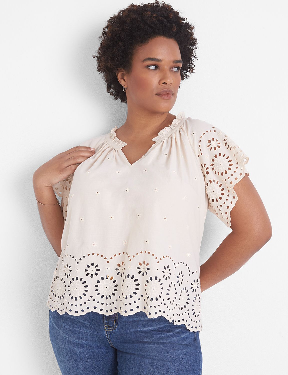Raglan Scallop Hem Ruffle Neckline | LaneBryant