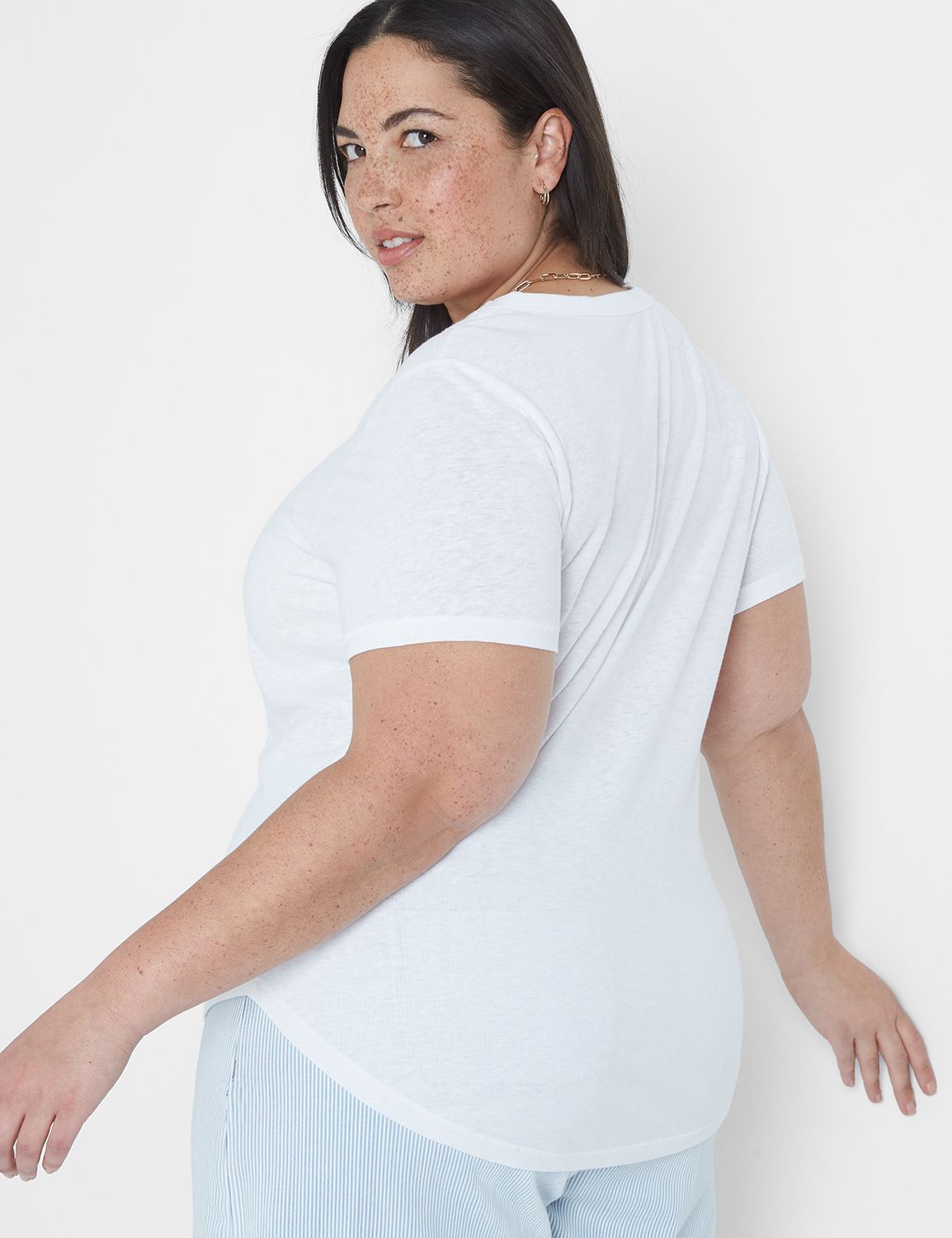 Classic Short Sleeve Deep V Neck Te | LaneBryant