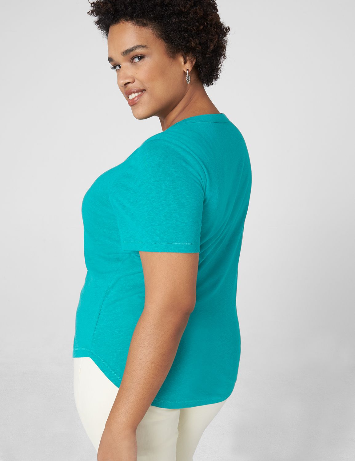 Classic Short Sleeve Deep V Neck Te | LaneBryant