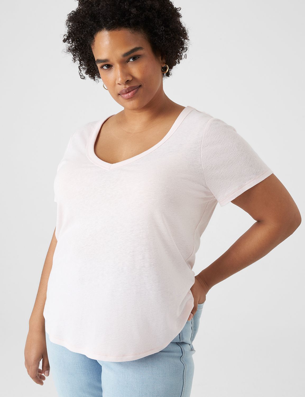 Classic Short Sleeve Deep V Neck Te | LaneBryant