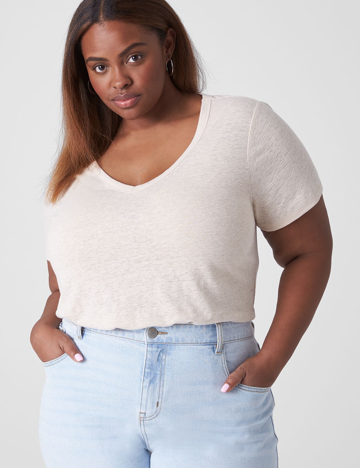 Classic Short Sleeve Deep V Neck Te | LaneBryant
