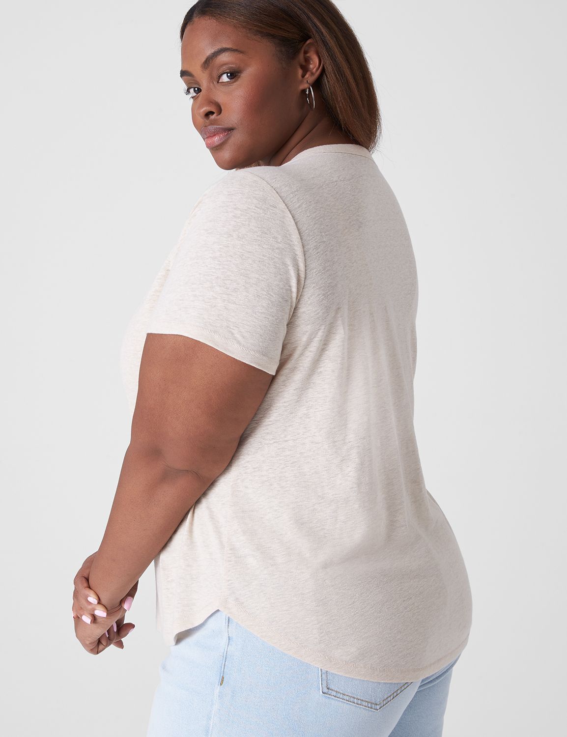 Classic Short Sleeve Deep V Neck Te | LaneBryant