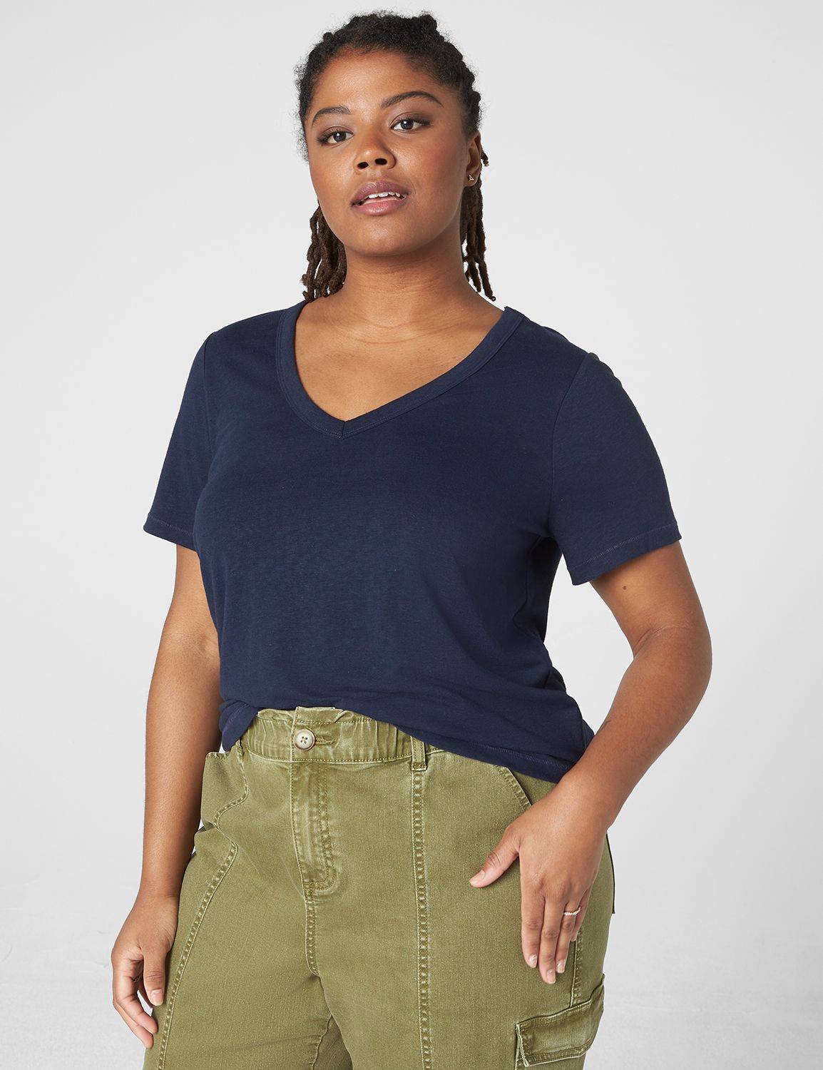 Classic Short Sleeve Deep V Neck Te | LaneBryant
