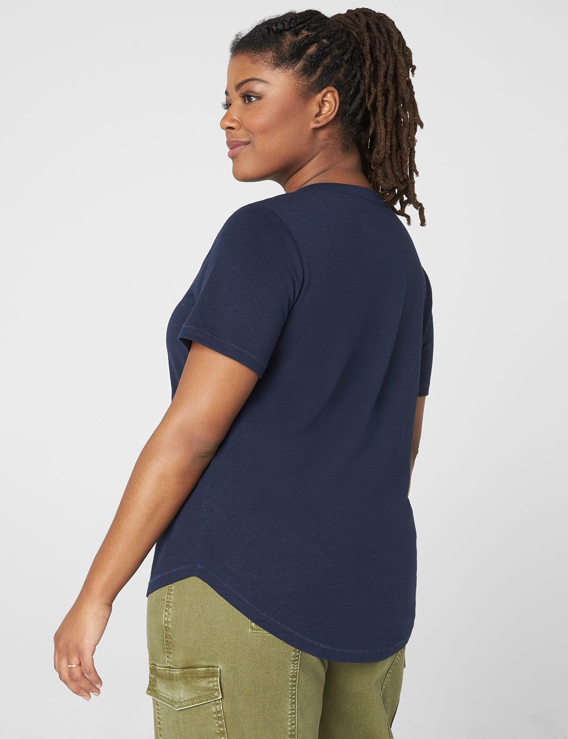 Classic Short Sleeve Deep V Neck Te | LaneBryant