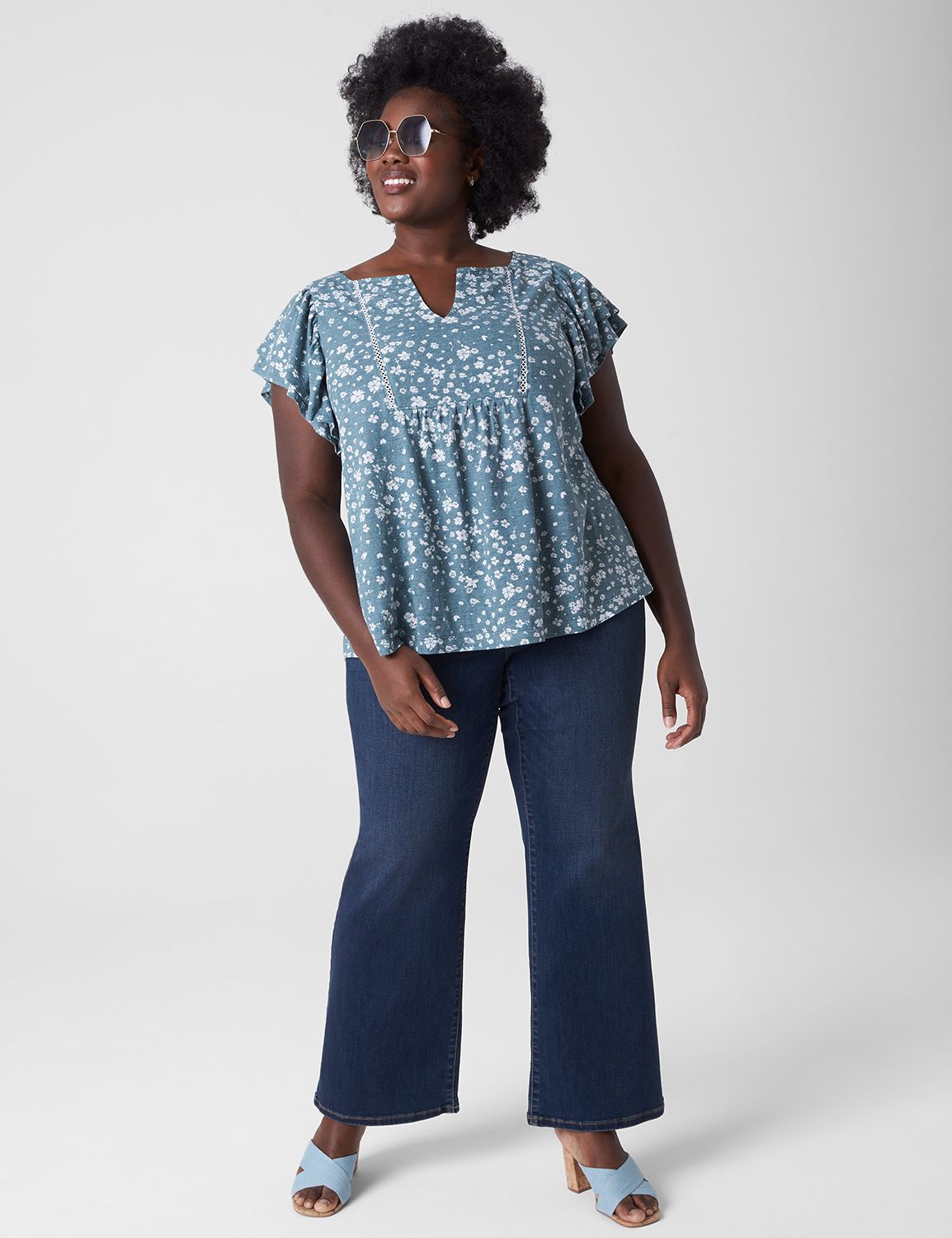 Double Flutter-Sleeve Linen Tee | LaneBryant