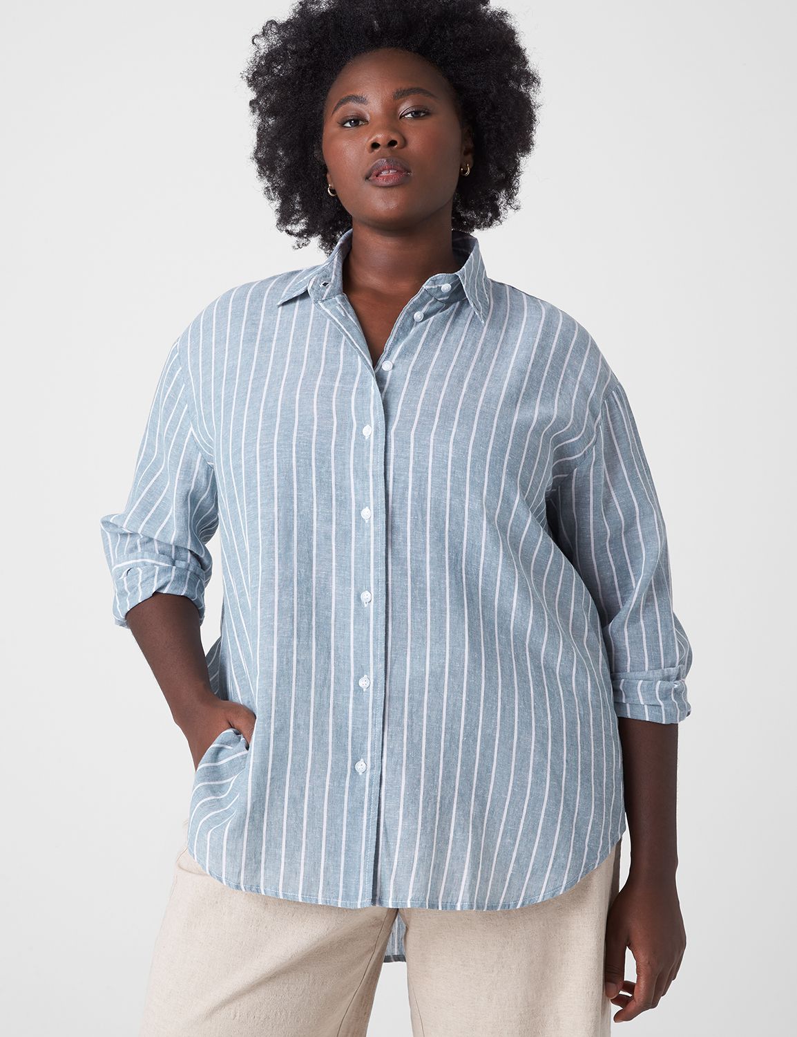 Classic Long Sleeve Button Down Lin | LaneBryant