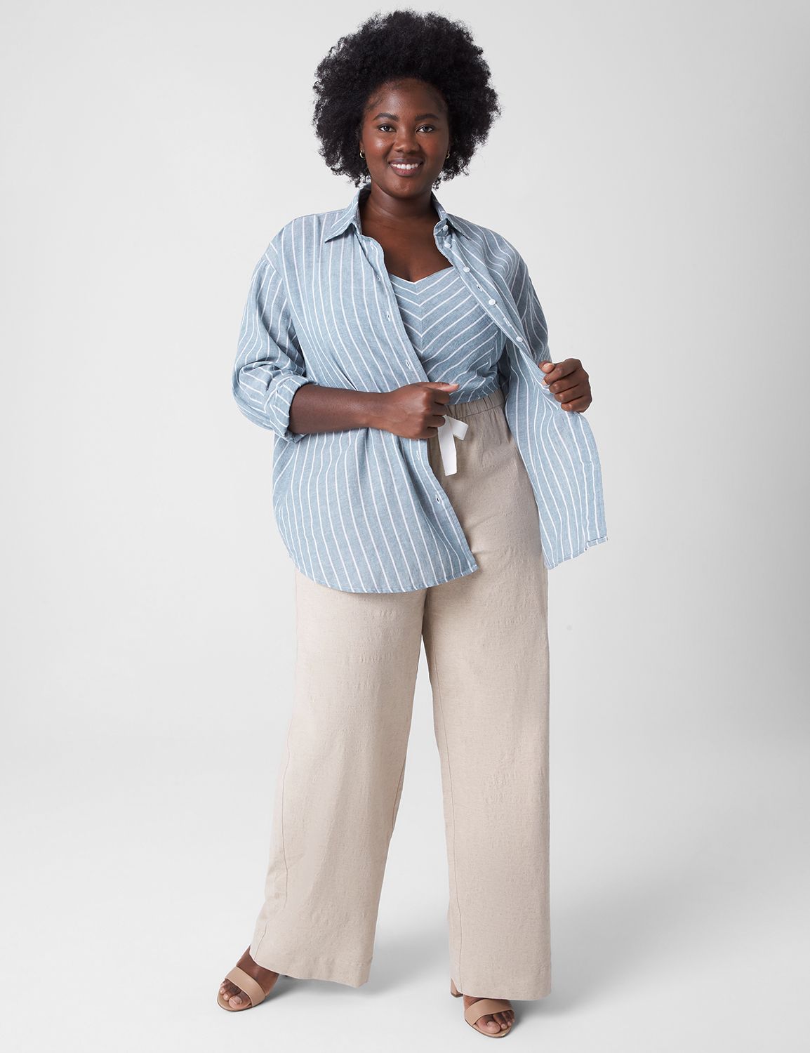 Classic Long Sleeve Button Down Lin | LaneBryant