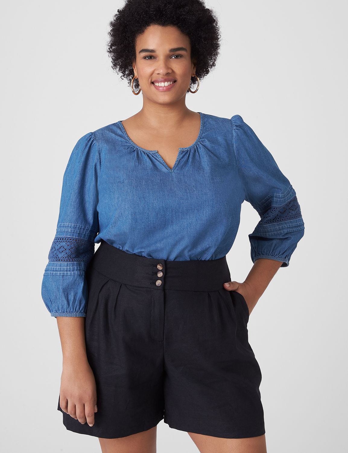 Classic 3/4 Sleeve Crew Neck Trimme