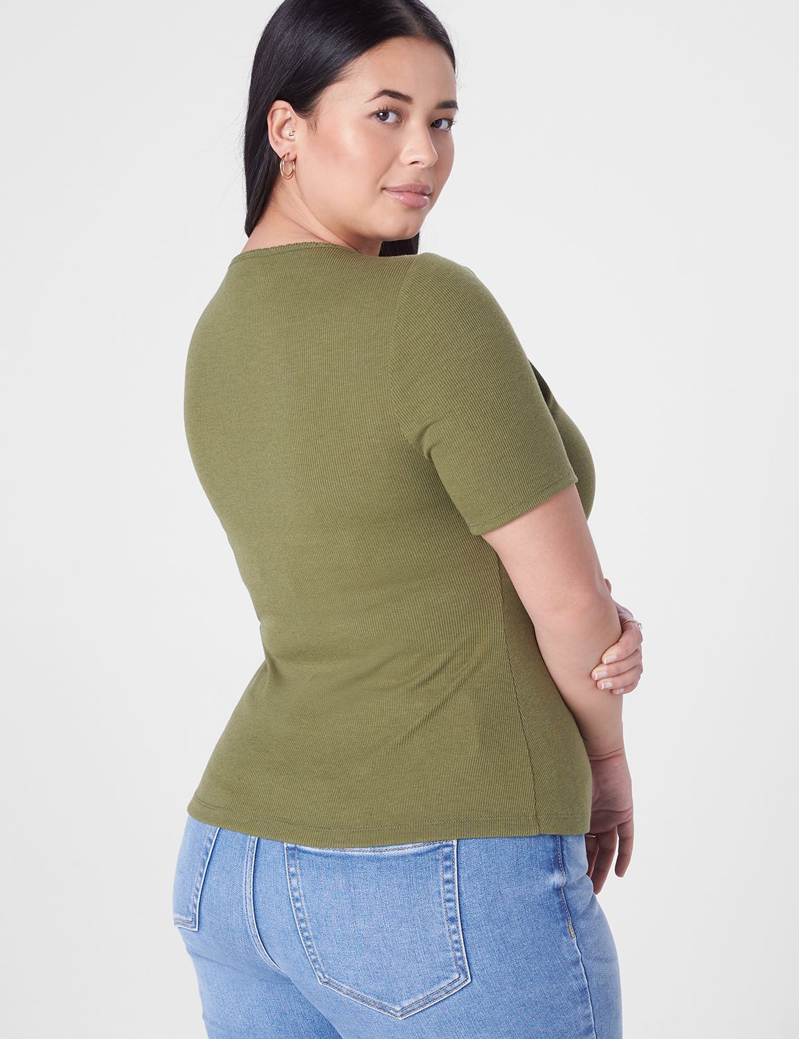 Fitted Short Sleeve Wide Crew Neck | LaneBryant