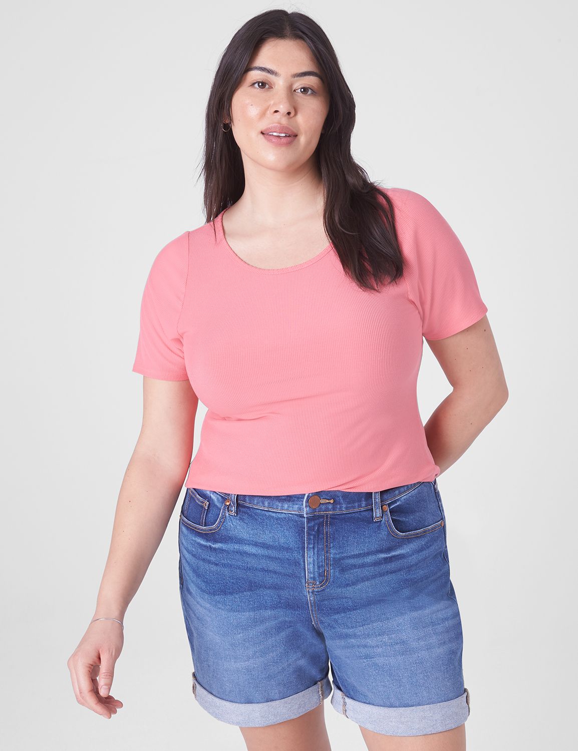 Fitted Short Sleeve Wide Crew Neck | LaneBryant