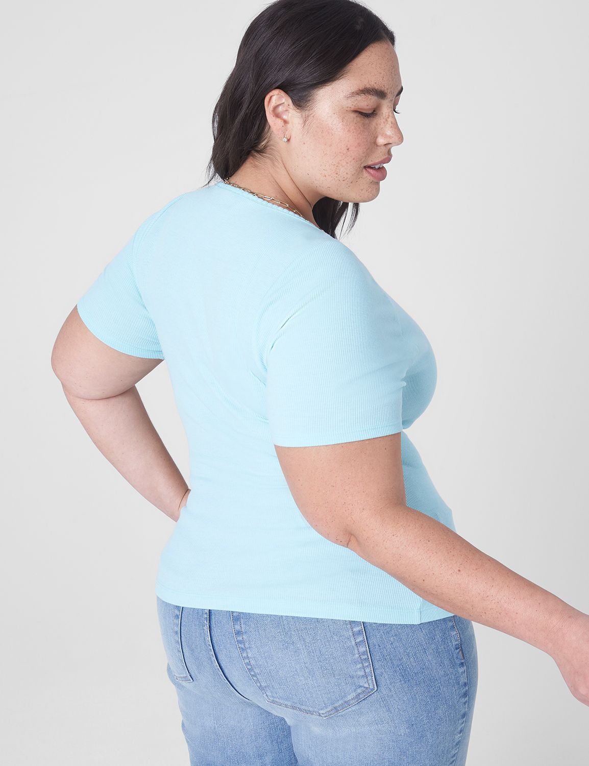 Fitted Short Sleeve Wide Crew Neck | LaneBryant