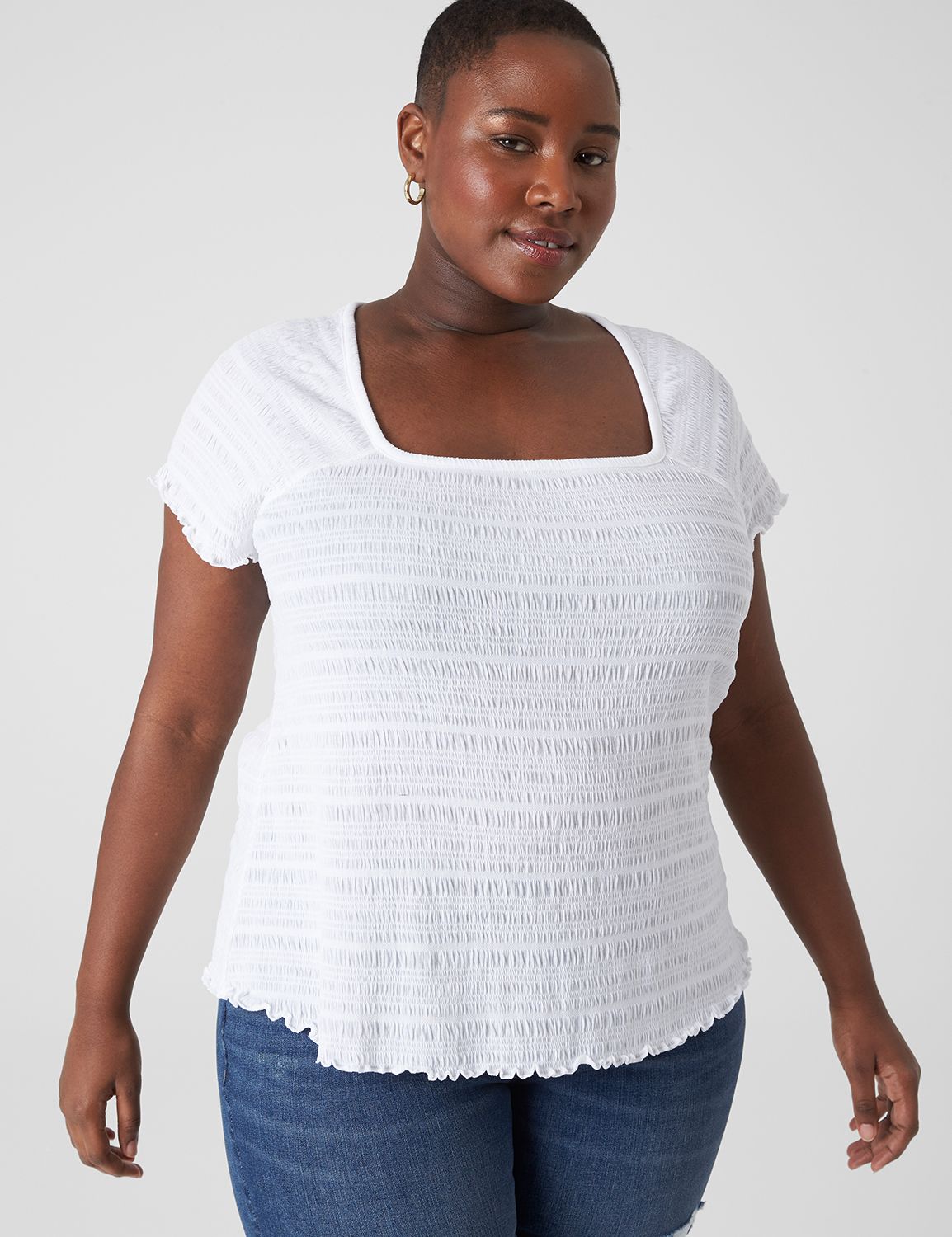 Fitted Short Sleeve Square Neck Smo | LaneBryant