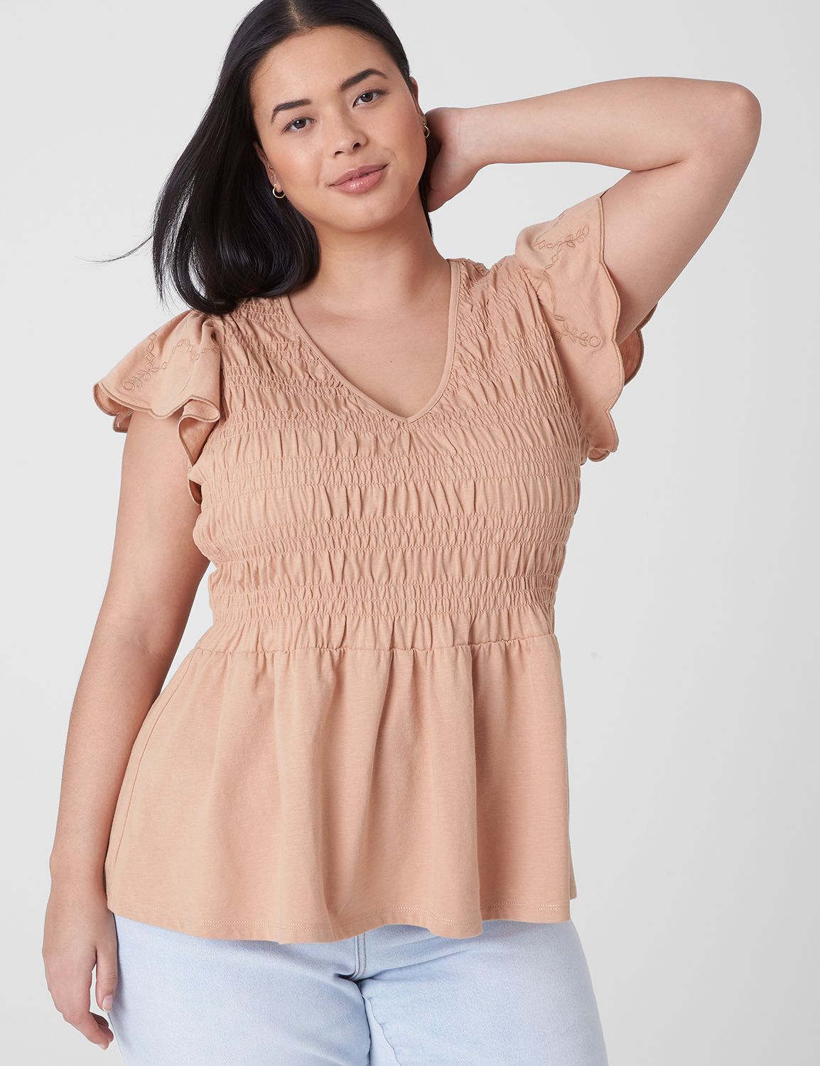 Classic Cap Flutter Sleeve V-Neck S | LaneBryant