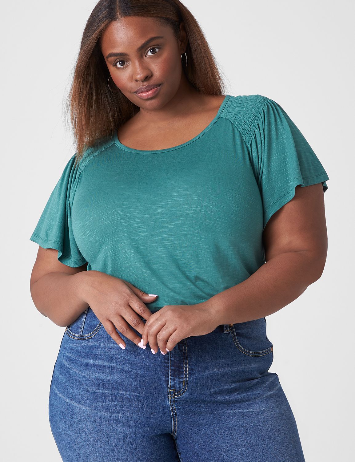 Swing Short Flutter Sleeve Open Cre | LaneBryant