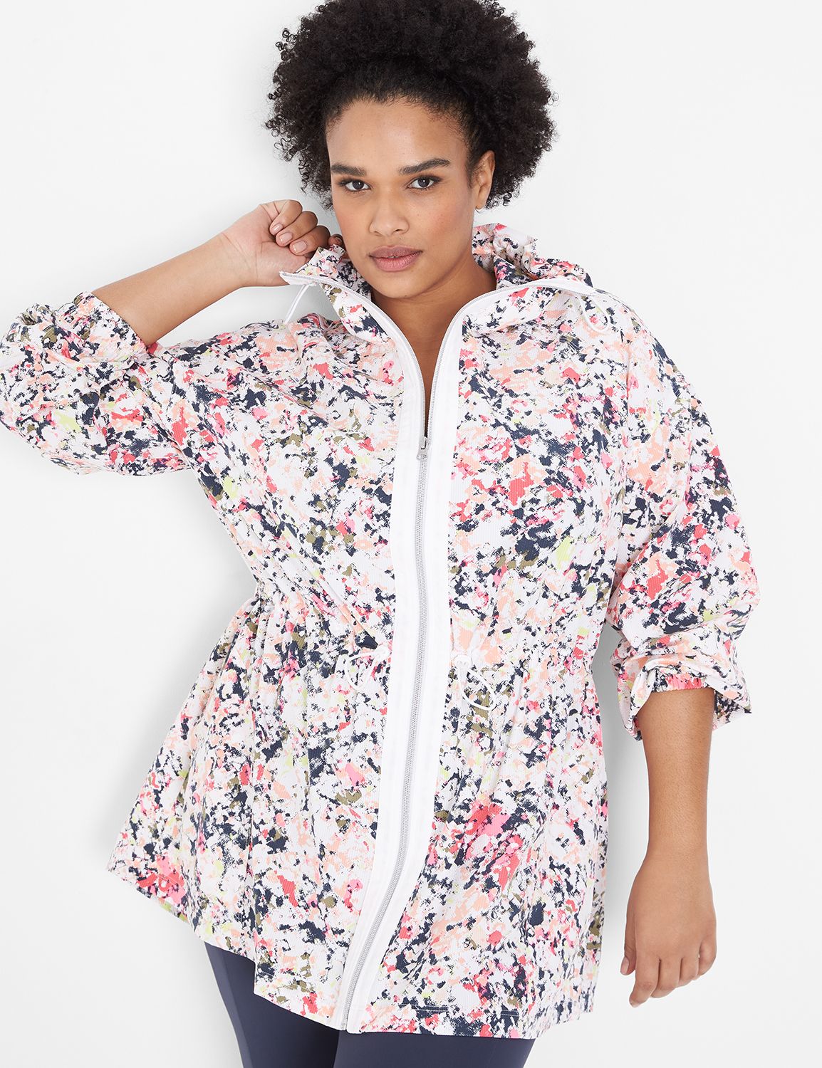 Long Sleeve Zip Front Woven Cinch W | LaneBryant