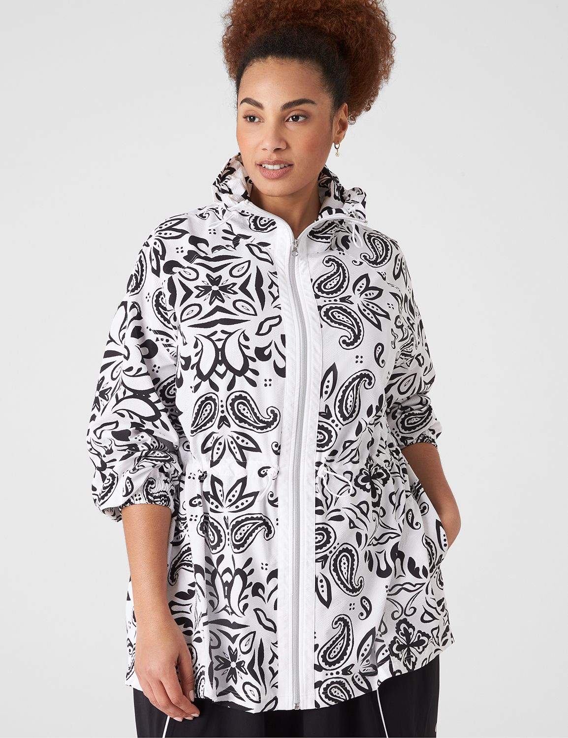 Long Sleeve Zip Front Woven Cinch W | LaneBryant