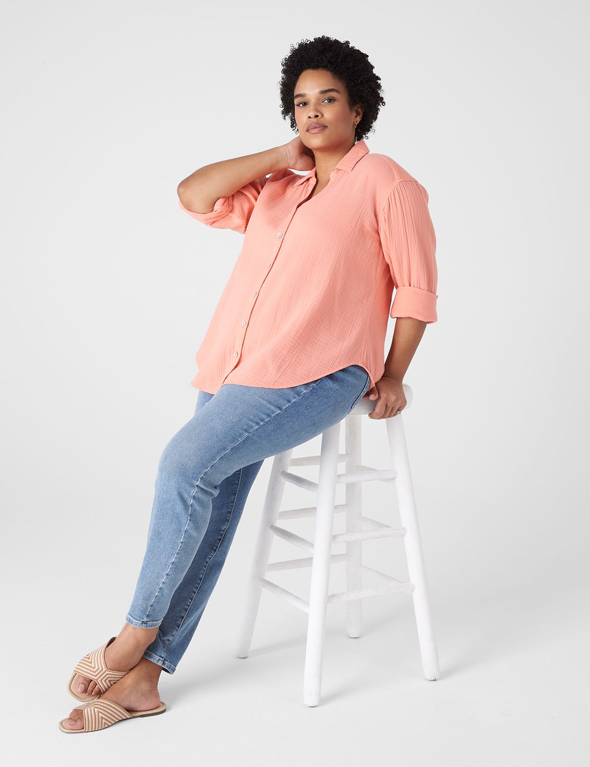 Classic Long Sleeve Button Down Bea | LaneBryant