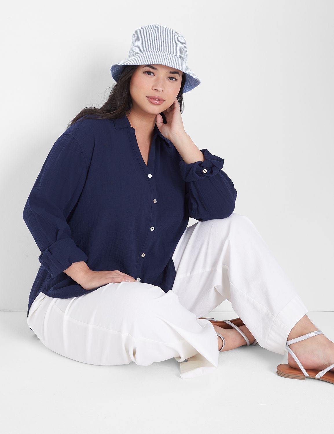 Classic Long Sleeve Button Down Bea | LaneBryant