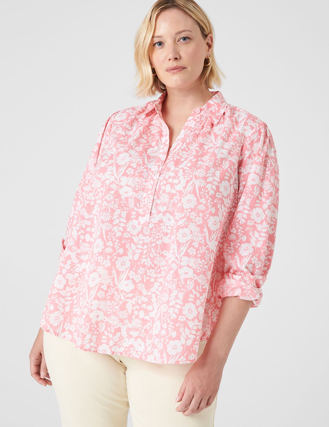 Classic Long Sleeve Button Pop Over | LaneBryant