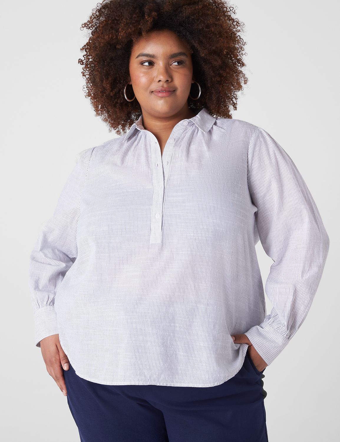 Classic Long Sleeve Button Pop Over | LaneBryant
