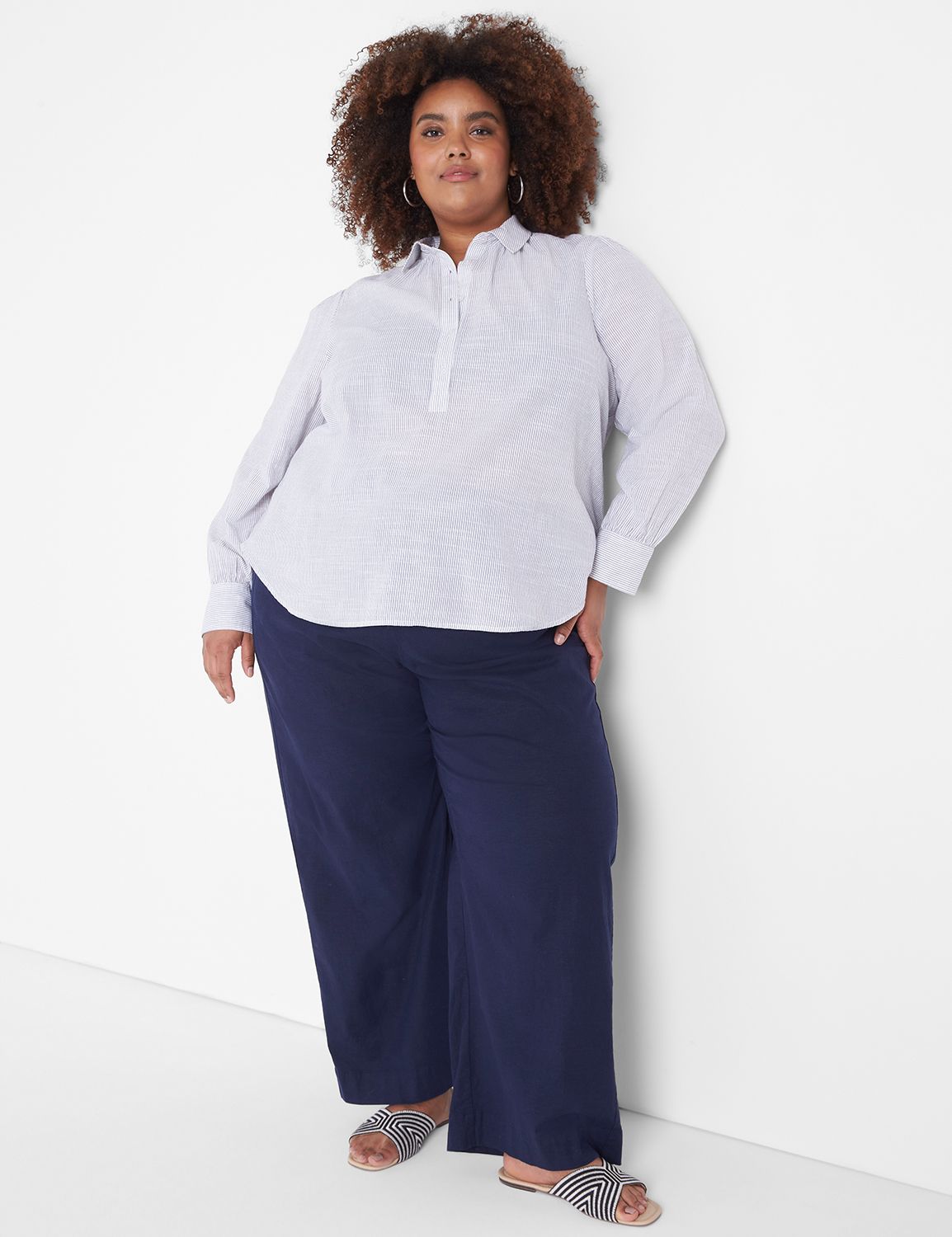 Classic Long Sleeve Button Pop Over | LaneBryant