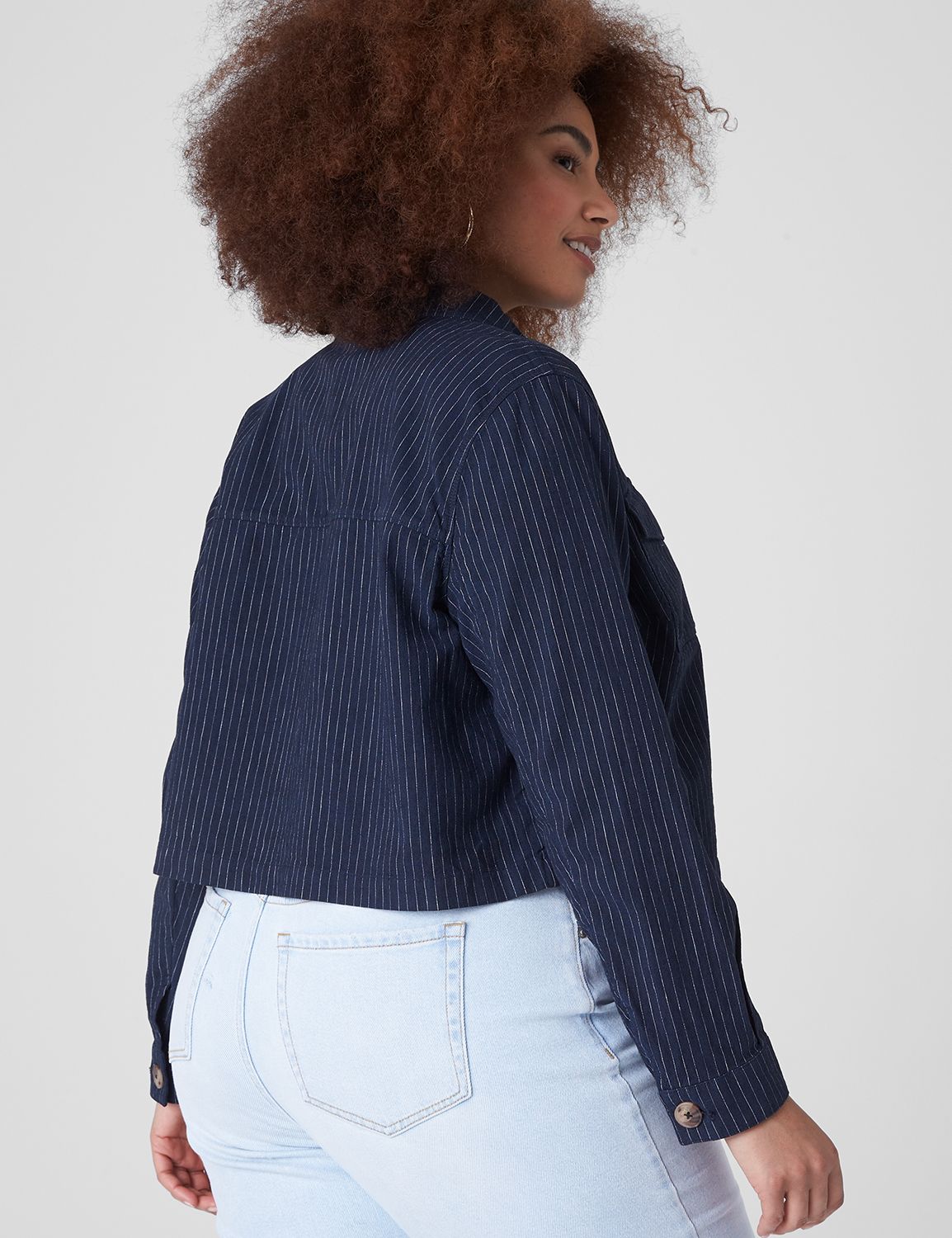 Linen Striped Cropped Jacket 113404 | LaneBryant