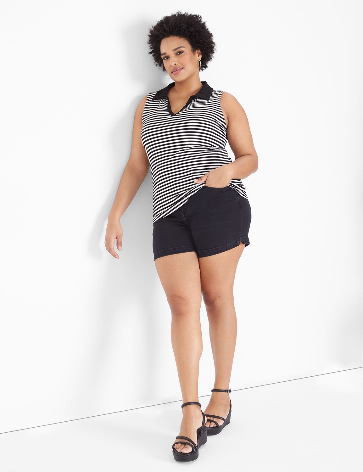 Fitted Sleeveless V-Neck Polo With | LaneBryant