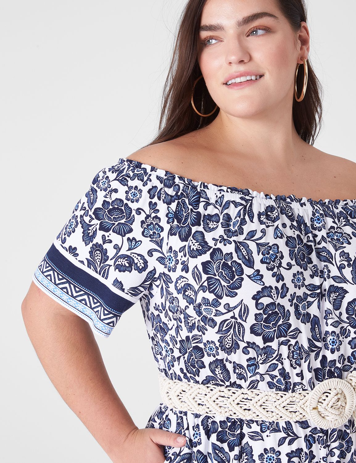Short Border Print Convertible Off | LaneBryant
