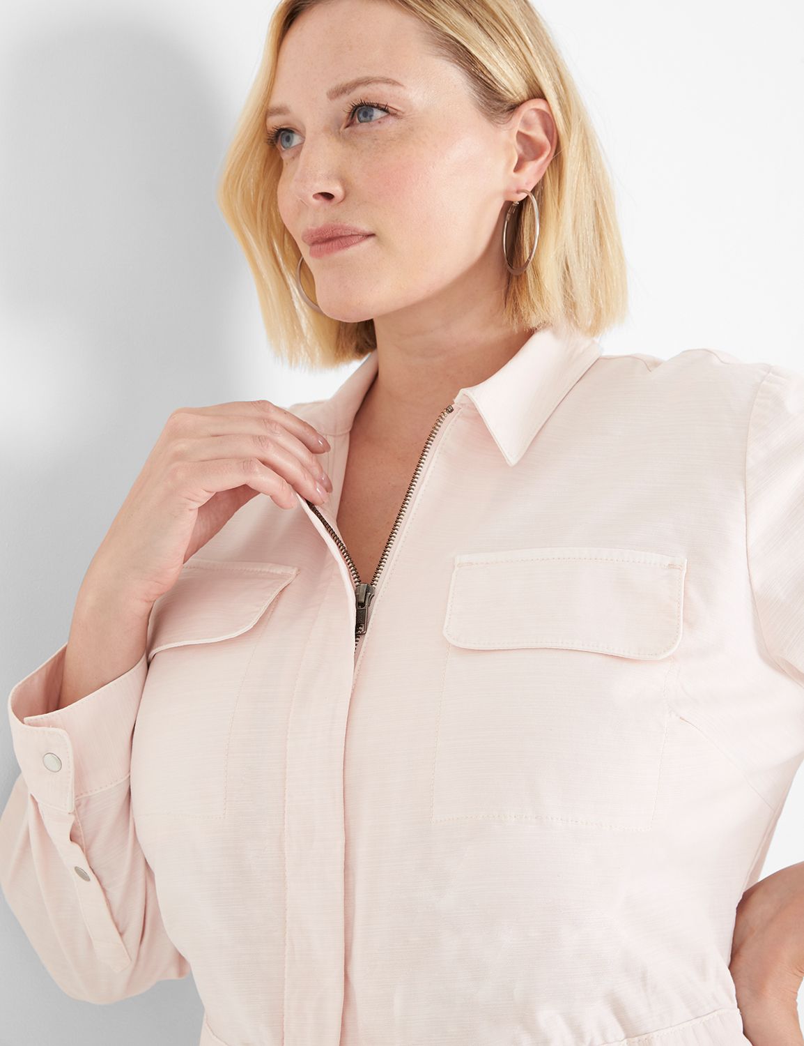 Long Sleeve Collar Zip Front Jumpsu | LaneBryant