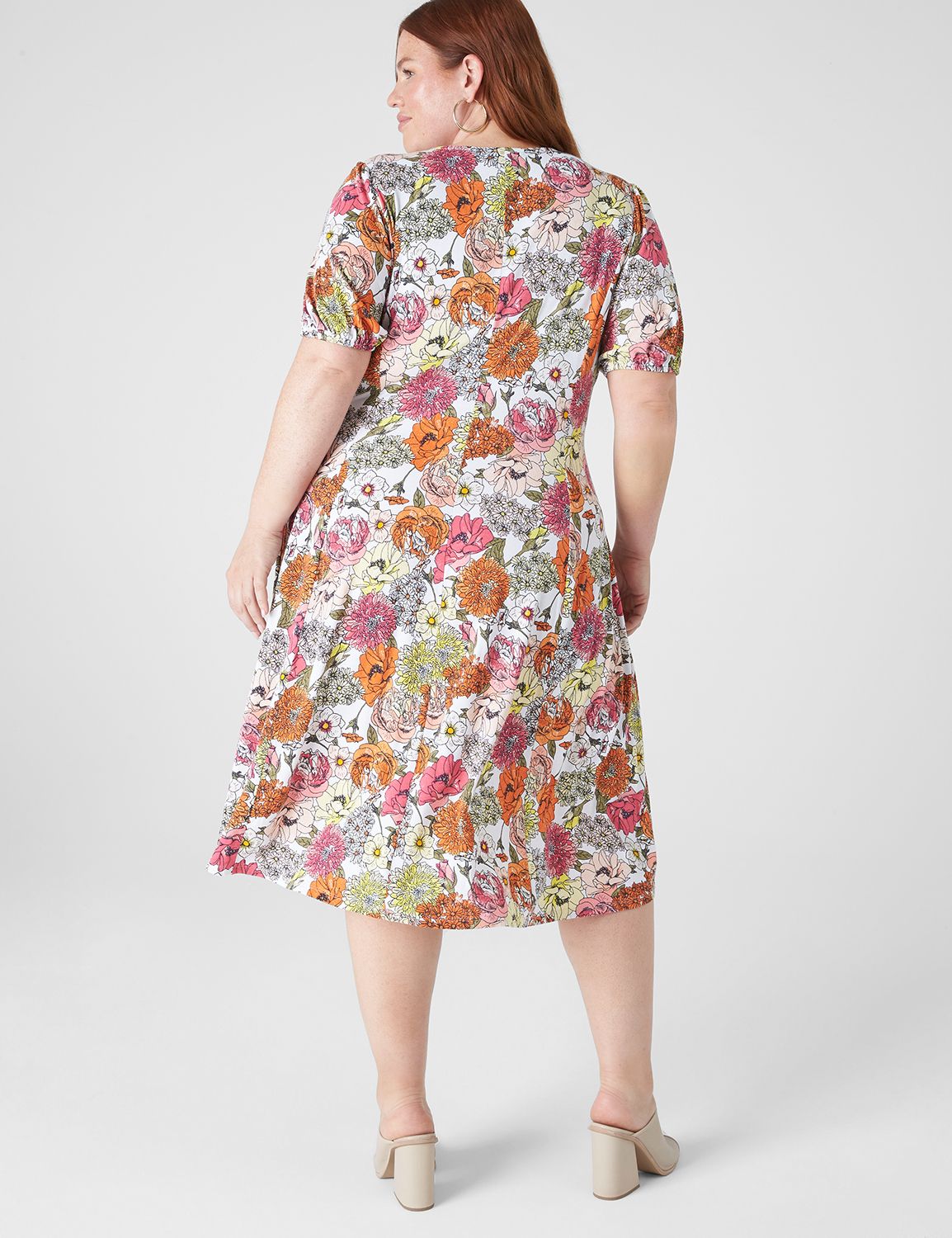 Short Puff Sleeve V Neck Ruched Fro | LaneBryant