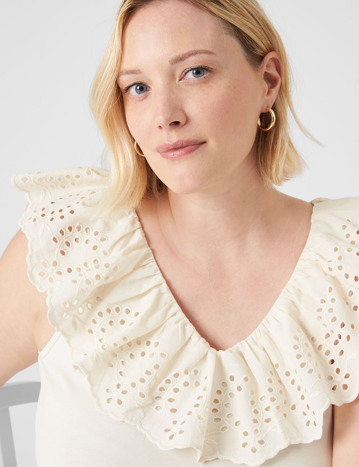 Classic Double V-Neck Woven Eyelet | LaneBryant