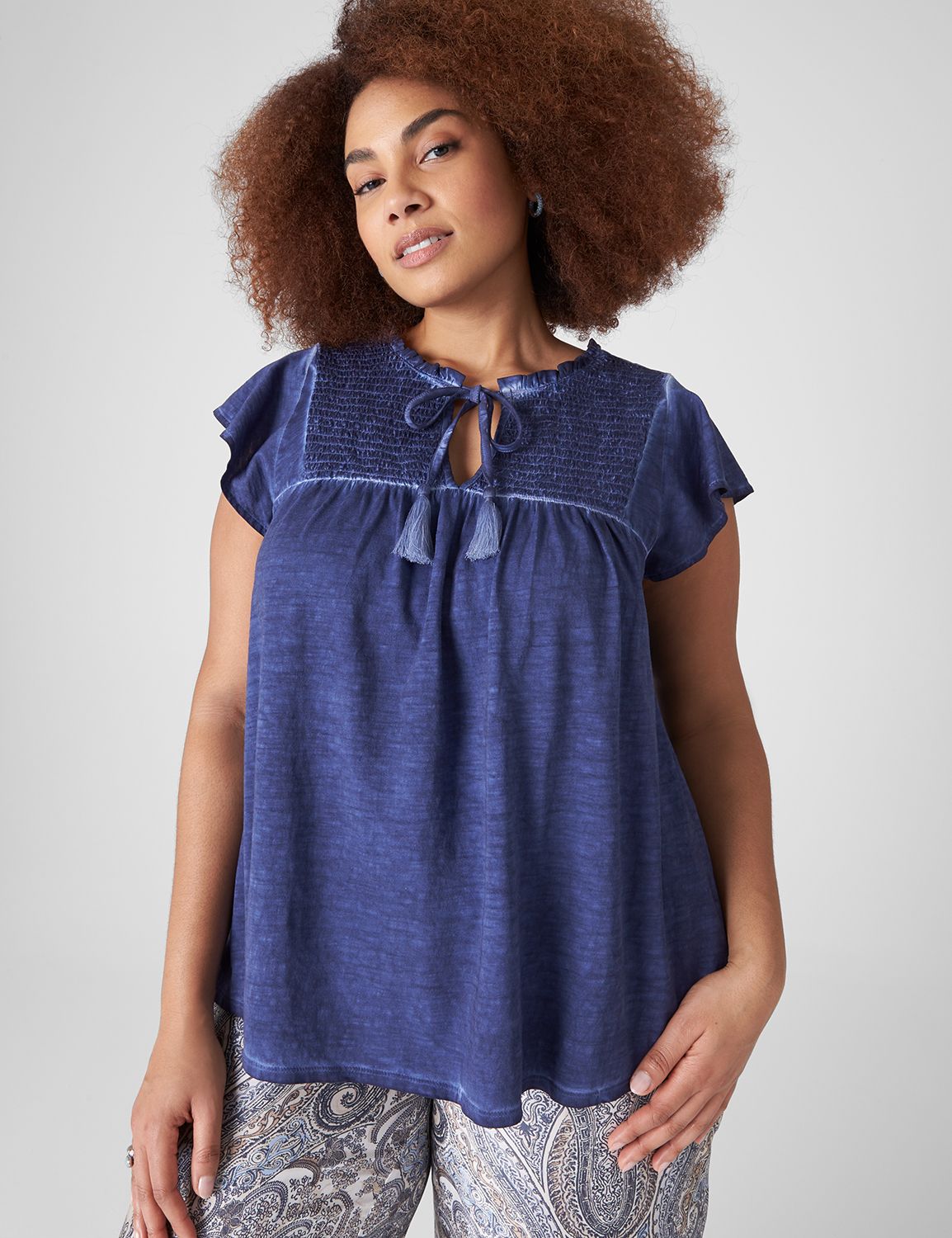 Swing Cap Sleeve Ruffle Notch Neck | LaneBryant