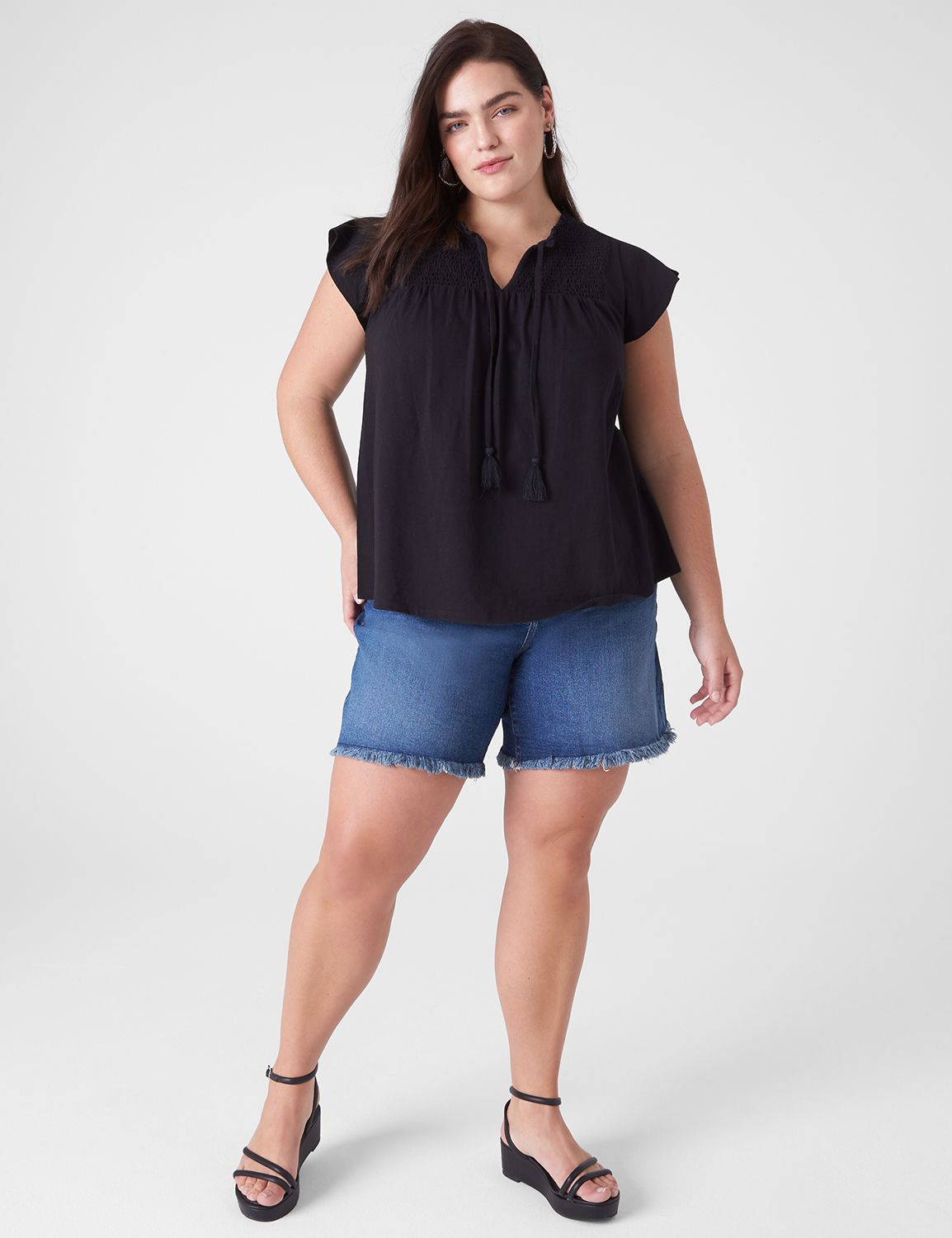 Swing Cap Sleeve Ruffle Notch Neck | LaneBryant