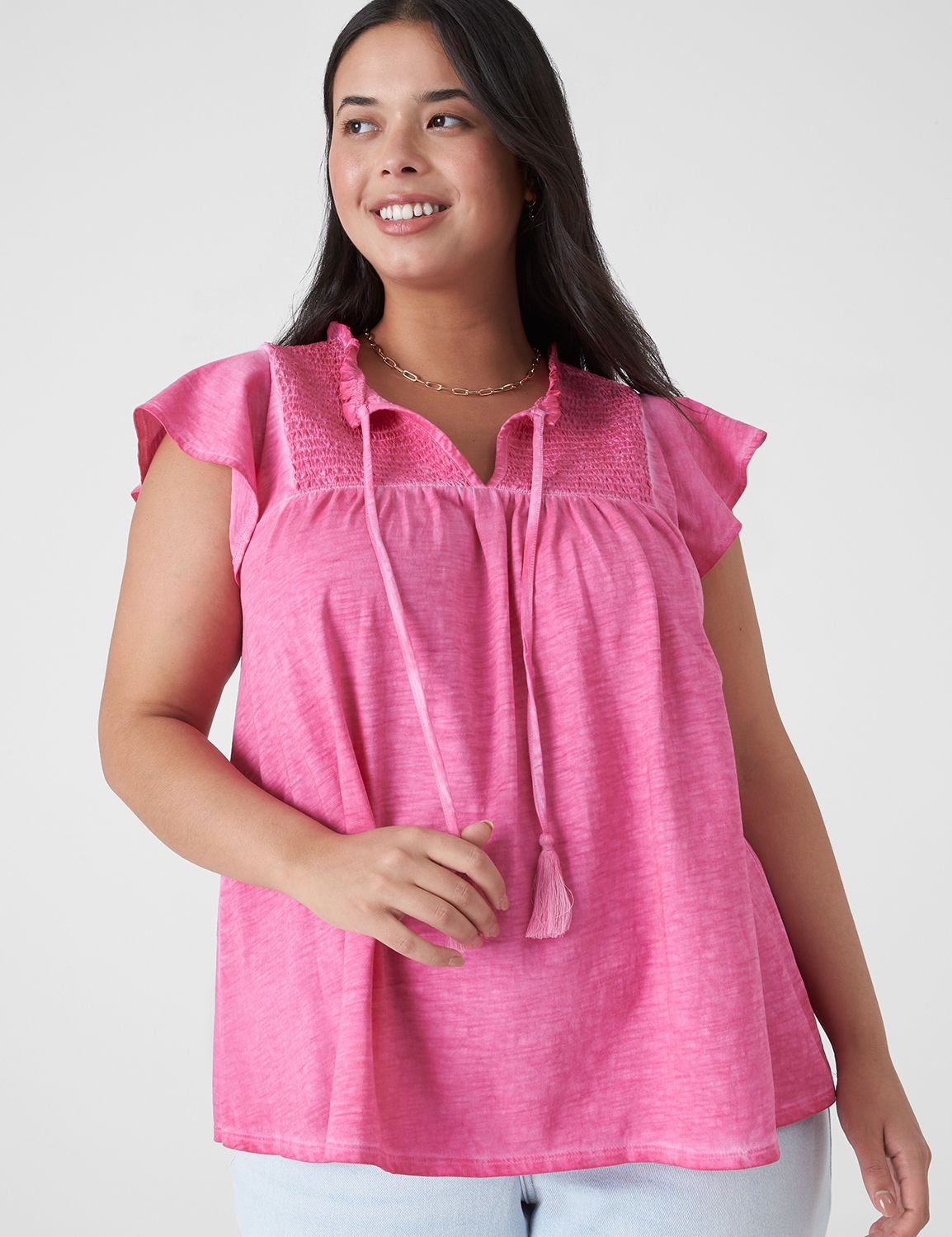 Swing Cap Sleeve Ruffle Notch Neck | LaneBryant