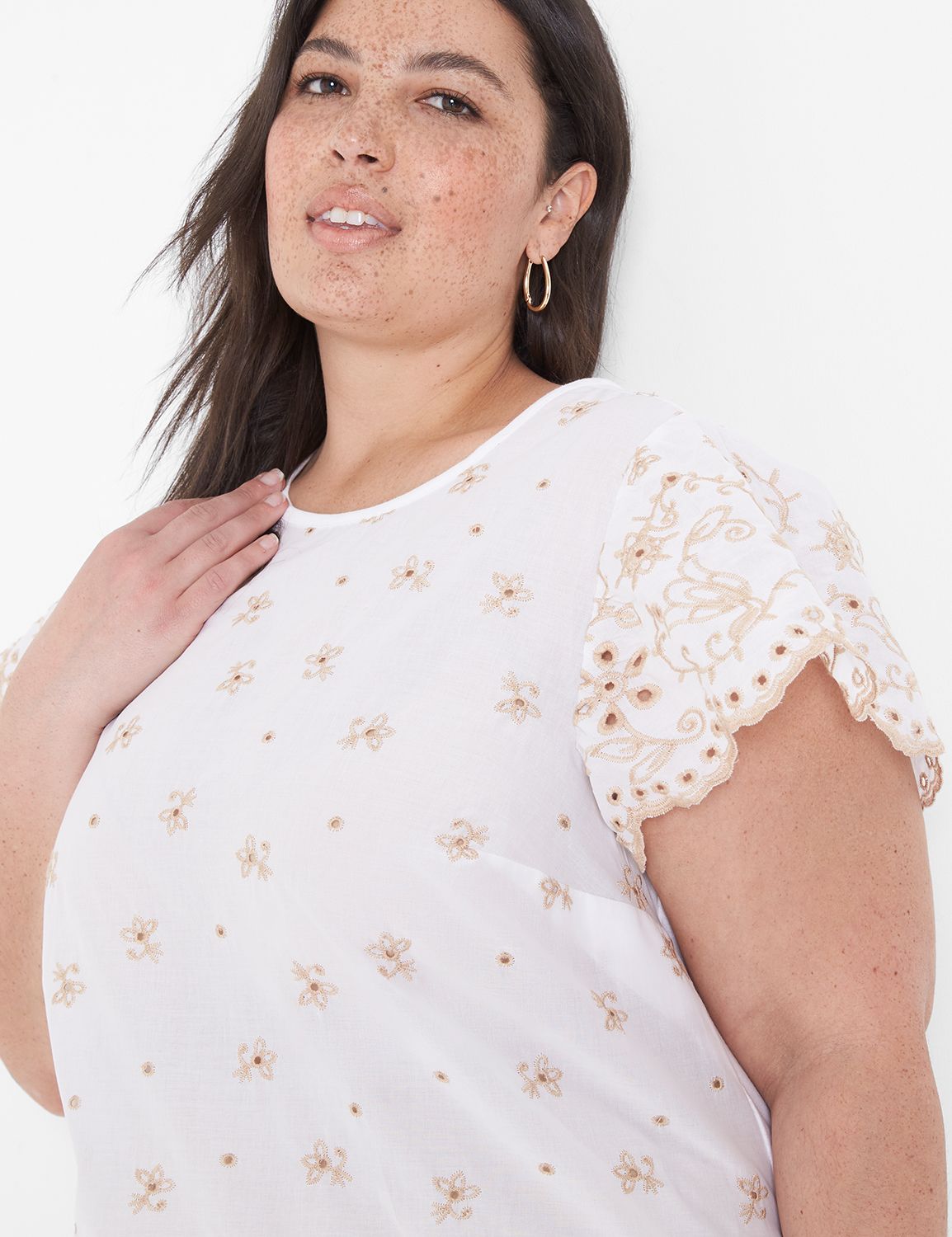 Classic Short Flutter Sleeve Crew N | LaneBryant