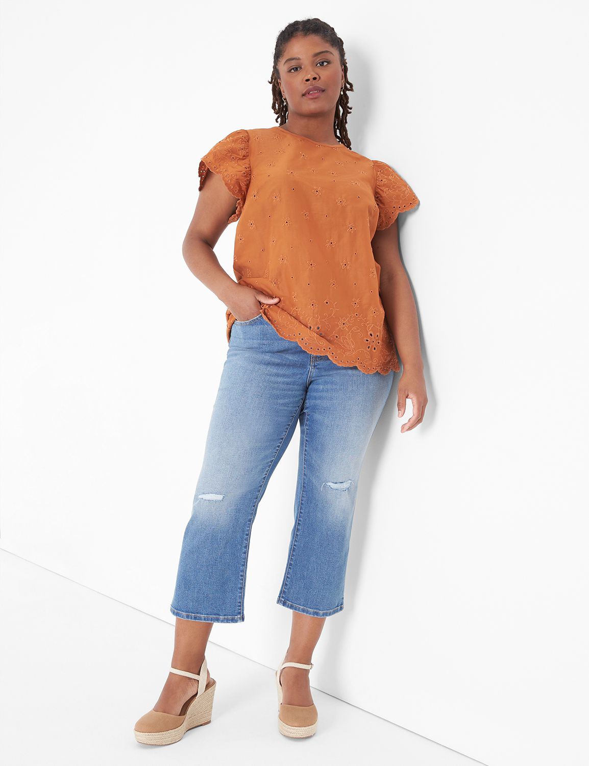 Classic Short Flutter Sleeve Crew N | LaneBryant