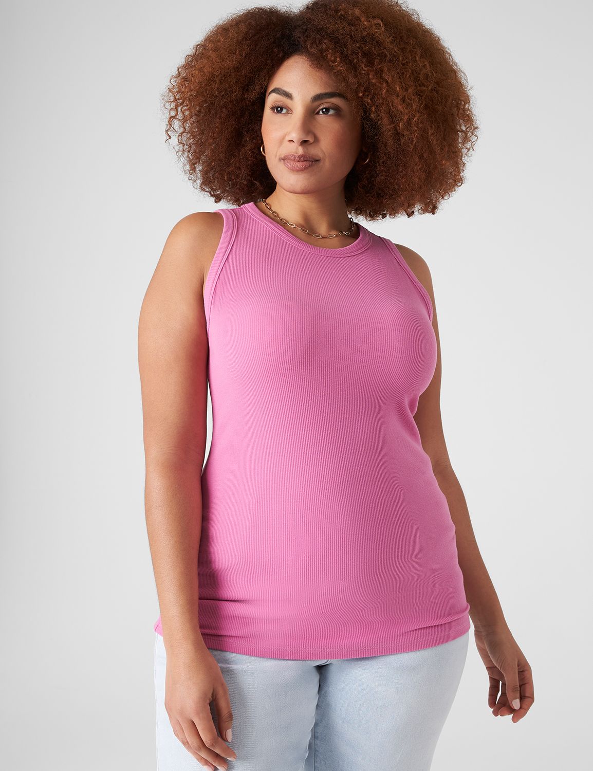 Fitted High-Neck Rib Tank | LaneBryant