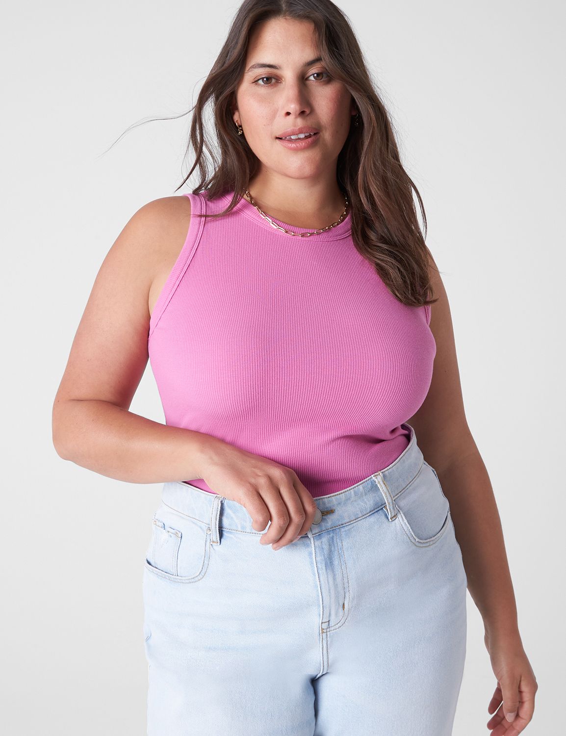 Fitted High-Neck Rib Tank | LaneBryant
