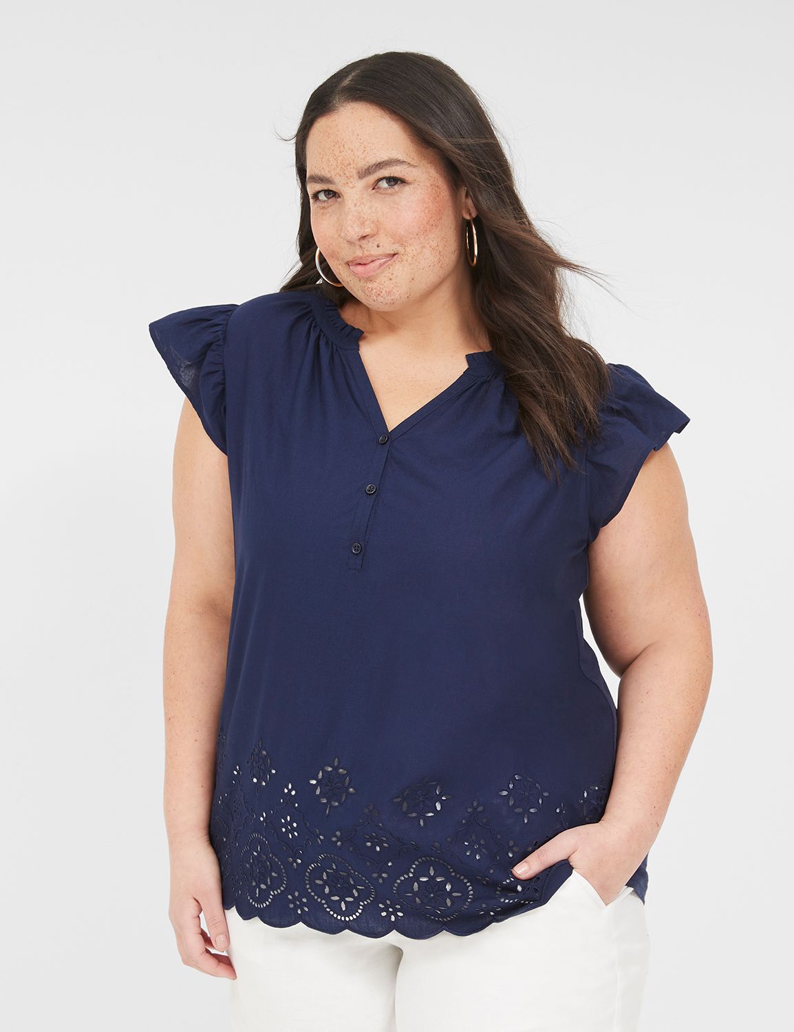 Classic Cap Flutter Sleeve Notch Ne | LaneBryant