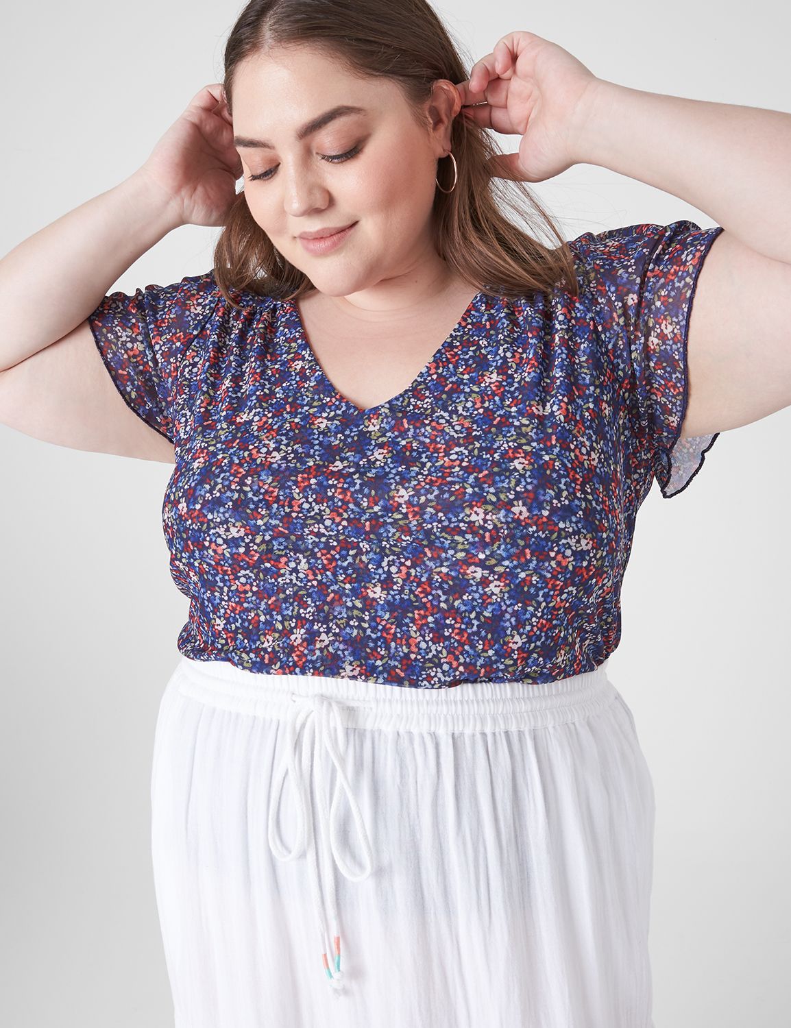 Classic Short Flutter Sleeve V-Neck