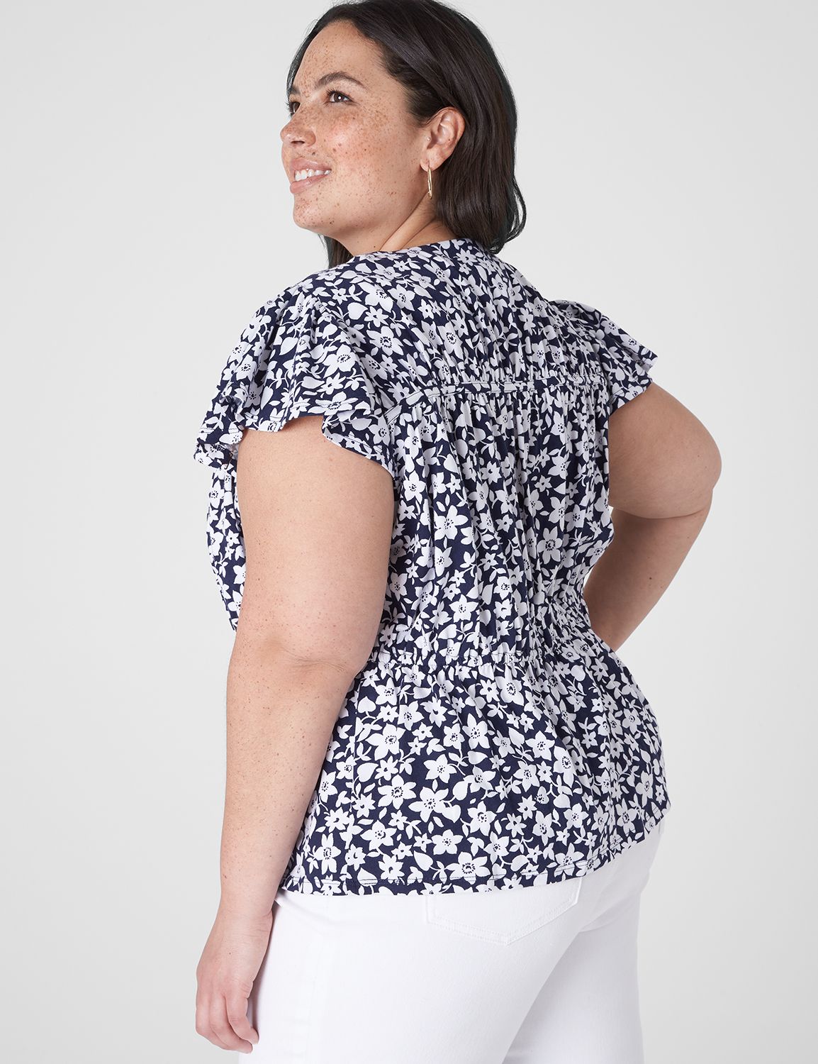 Classic Short Flutter Sleeve Tie V- | LaneBryant