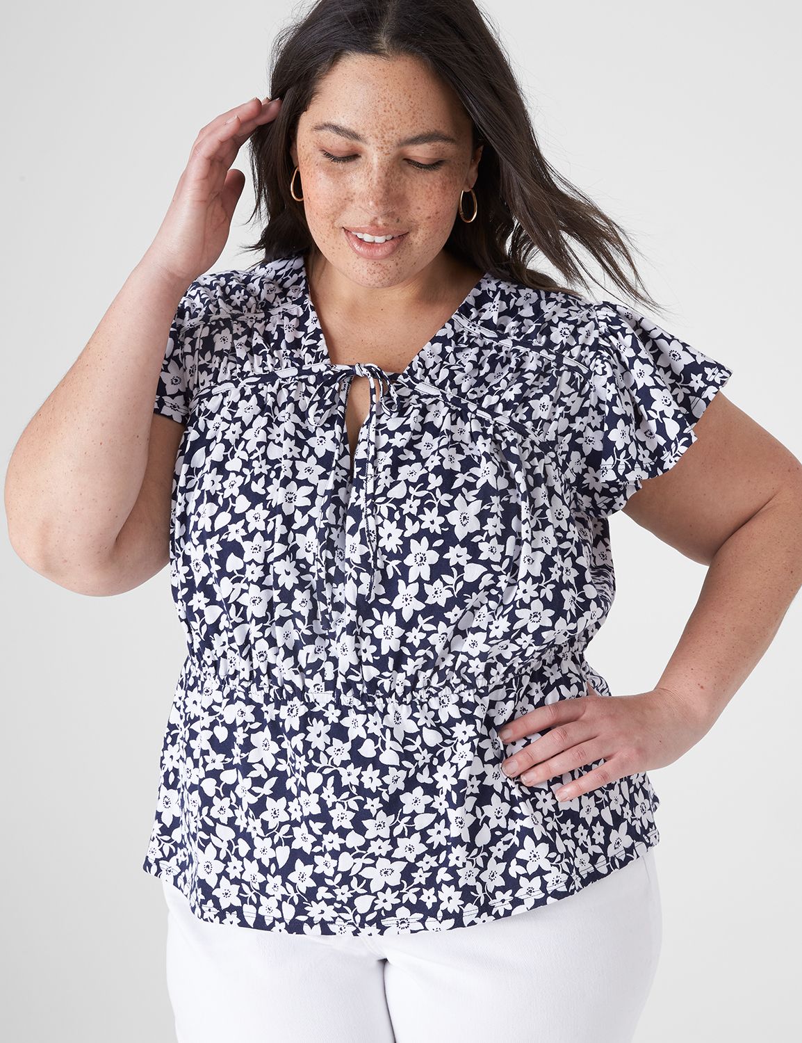 Classic Short Flutter Sleeve Tie V- | LaneBryant