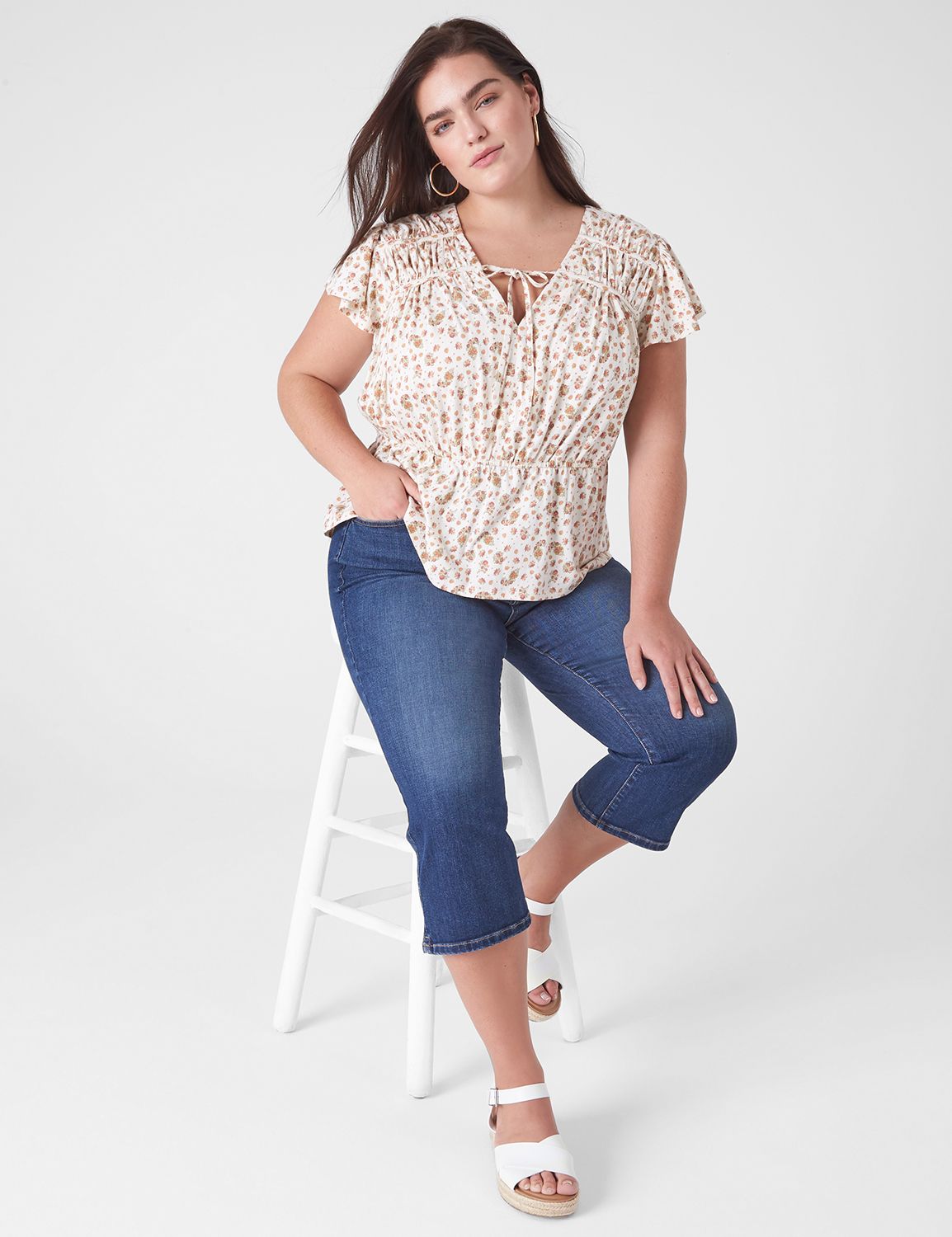 Classic Short Flutter Sleeve Tie V- | LaneBryant