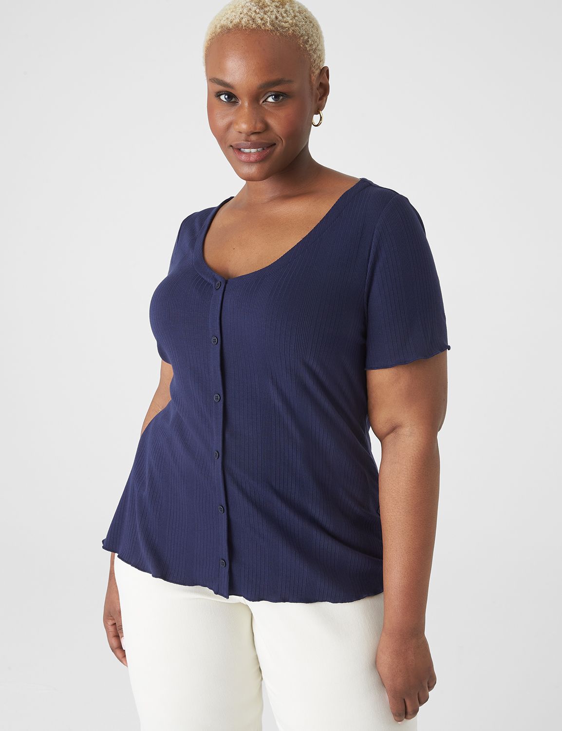 Fitted Short Sleeve Button Front De | LaneBryant