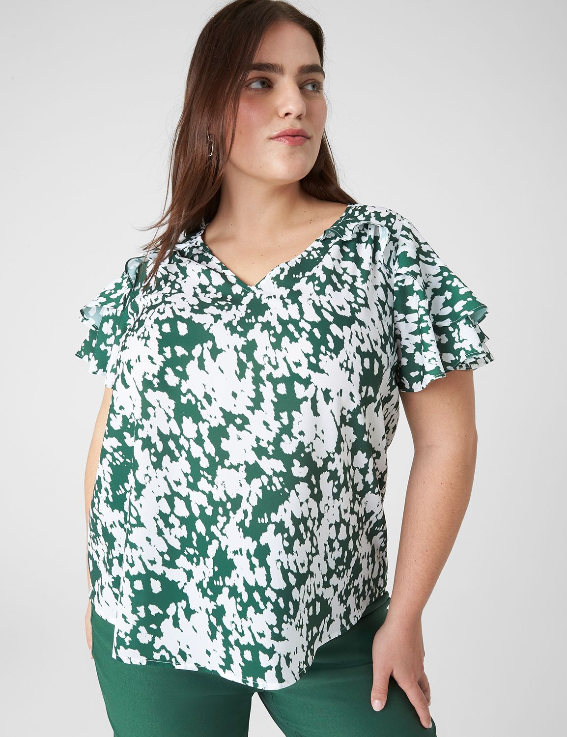 Swing Short Sleeve V Neck Ruffled B | LaneBryant