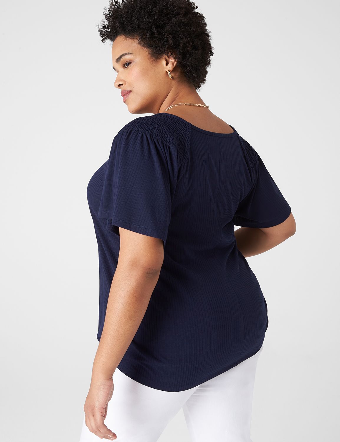 Classic Short Flutter Sleeve V-Neck | LaneBryant