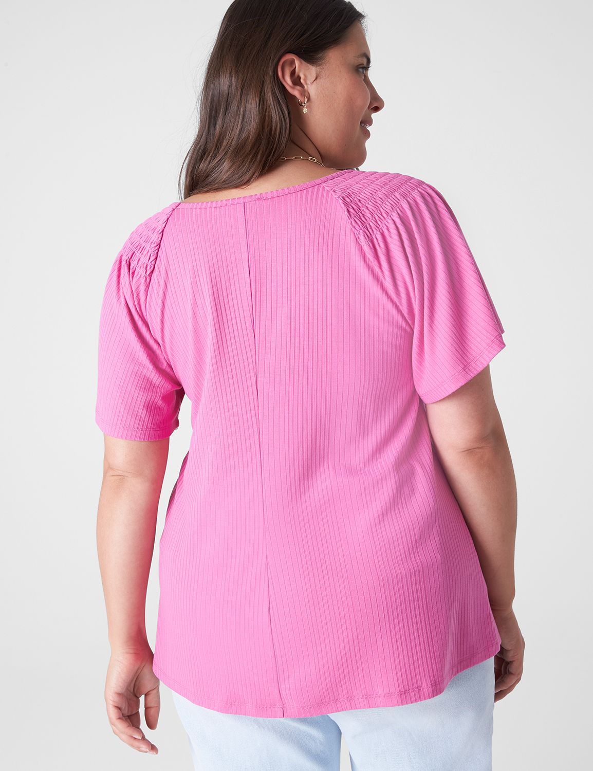 Classic Short Flutter Sleeve V-Neck | LaneBryant