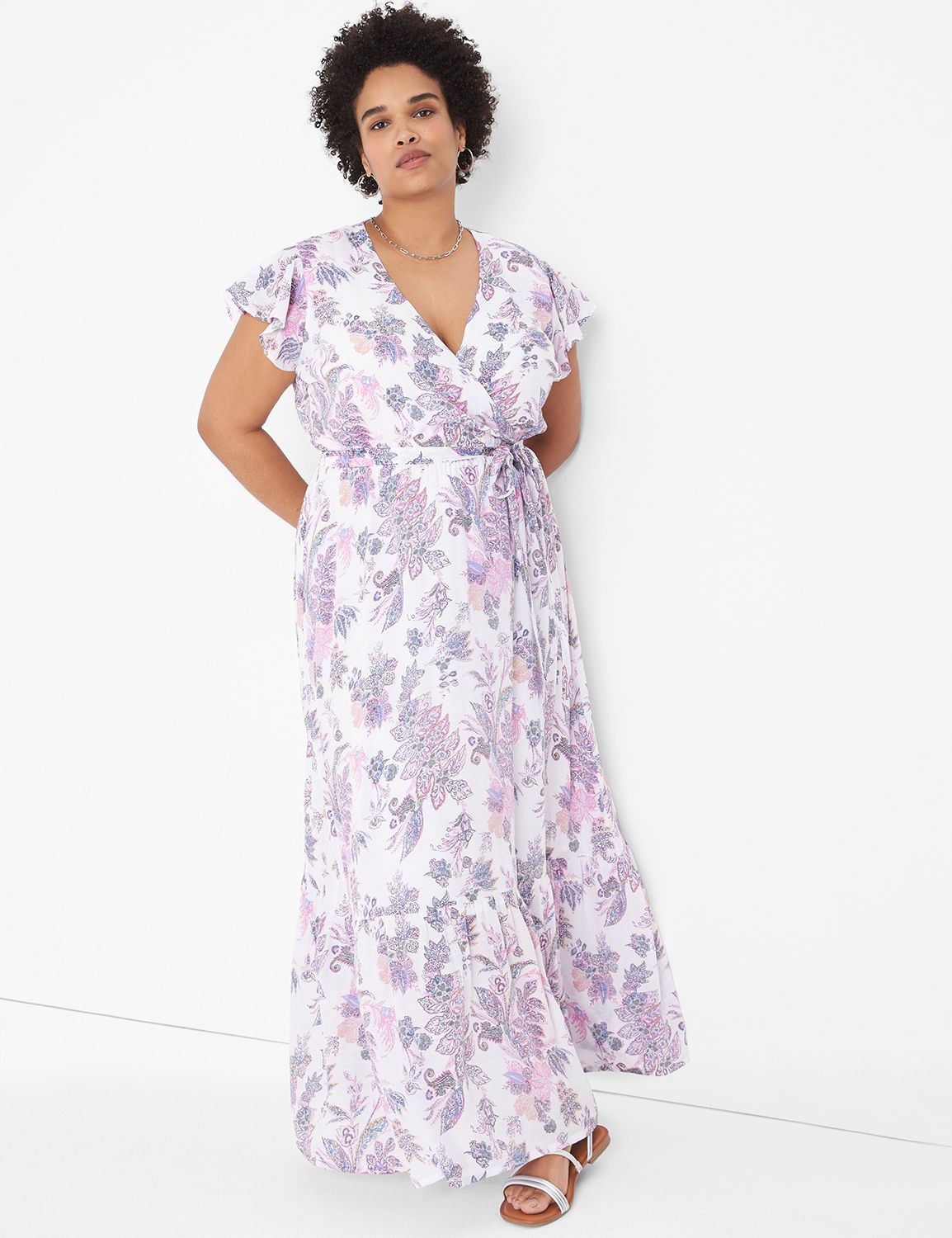 Flutter-Sleeve Surplice-Neck Maxi Dress | LaneBryant